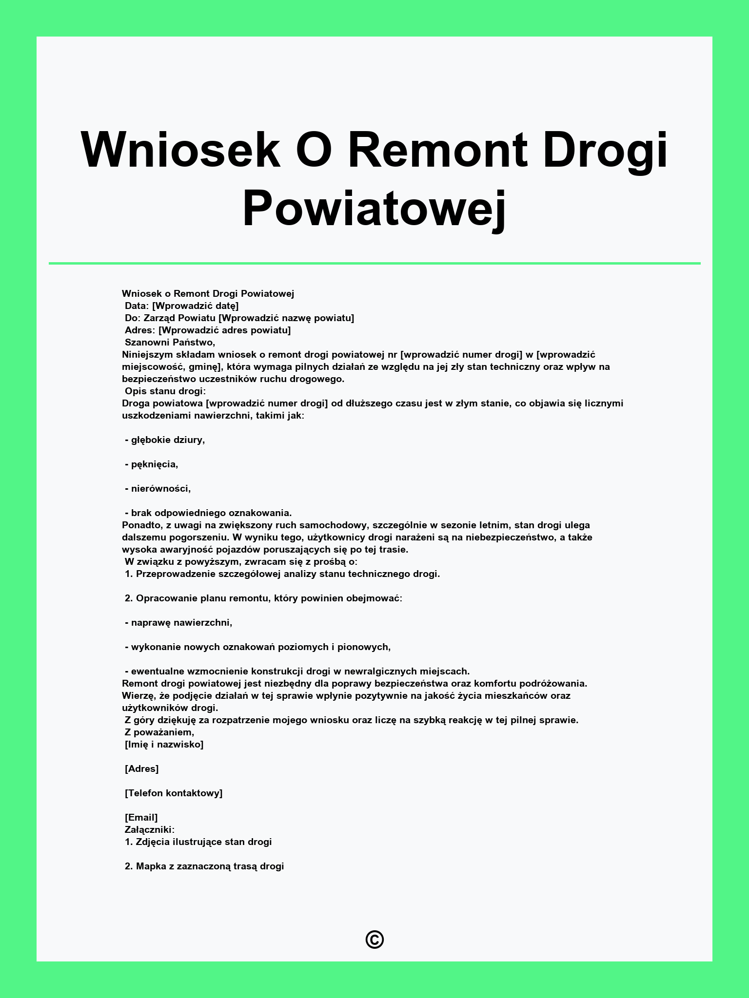 Wniosek O Remont Drogi Powiatowej